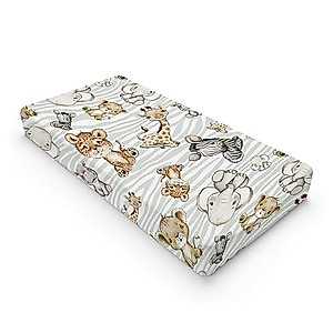HawSkgFub African Safari Jungle Animals Changing Pad Cover Baby Girls Boys, Giraffe Elephant Leopard Lion Zebra Diaper Change Table Sheet, Soft Stretchy Safe Snug Fitted Changing Mat Fit 32"/34" x 16"