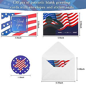 Crtiin 130 Pcs Patriotic Blank Note Cards with Envelopes American Flag White Greeting Cards 4th of July Thank You Cards Envelopes Bulk Red White Blue Sticker Seals Party Essentials for Veterans Day