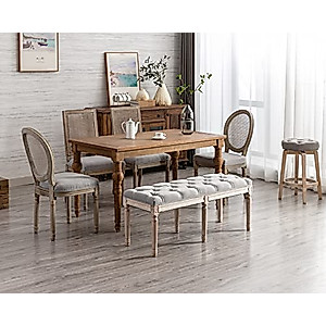 CIMOTA Farmhouse Dining Chairs Set of 2, French Rattan Dining Room Chairs with Rectangle Back/Distressed Wood Upholstered Vintage Side Chairs for Kitchen/Restaurant, Grey/2PCS