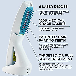 Hairmax Laser Hair Growth Comb (FDA Cleared), ULTIMA 9 Classic, Laser Hair Growth Treatment for Men & Women, Thinning Hair Treatment for Women and Men, Denser/Fuller Hair, Spot or Full Scalp, Hair Growth Products to Reverse Thinning Hair, 100% Medical Gra