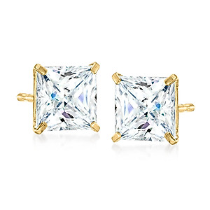 Ross-Simons Princess-Cut CZ Stud Earrings in 14kt Yellow Gold
