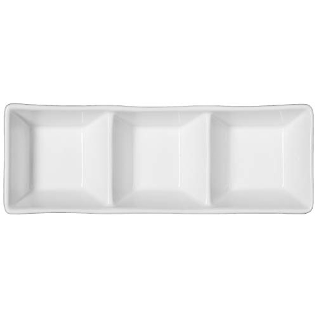 CAC China CN-3T7 Divided Tray 7-Inch by 2-1/2-Inch 1.5-Ounce 3 Super White Porcelain 3-Compartment Rectangular Tray, Box of 24