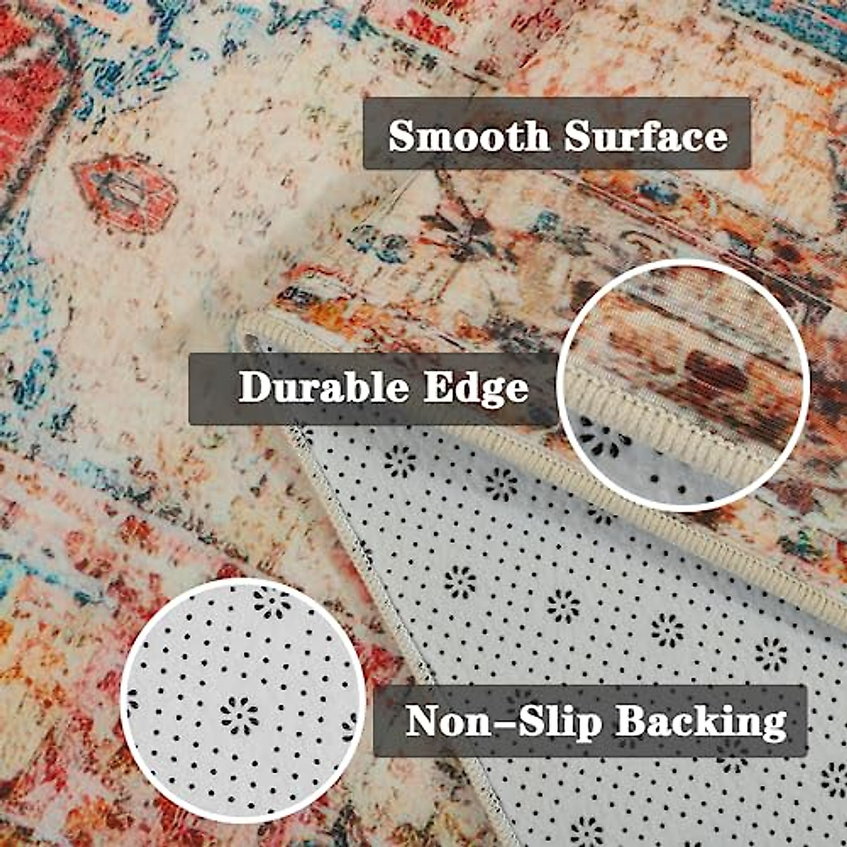 Comeet Washable Runner Rug - 2x6 Boho Hallway Runner Rug, Non-Slip Kitchen Bathroom Runner Rugs, Long Vintage Accent Area Rug for Entryway Laundry Bedroom Orange/Blue