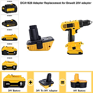 DCA1820 Adapter Compatible with Dewalt 18V Tools, 18V to 20V Battery Adapter Compatible with Dewalt 20V MAX Battery DCB203 DCB206 DCB201 DCB200 DCB204 to 18V XRP Battery DC9096