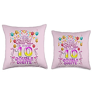 Happy 10 Birthday Girl, 10 Years Girl Birthday Tee This Girl is Now Double Digits, It's My 10th Birthday Throw Pillow, 18x18, Multicolor
