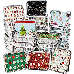 JOYIN 48 Pcs Christmas Cookie Tins with Lids for Gift Giving, Rectangular Treat Foil Containers, Tupperware Disposable Food Storage Pan for Holiday Leftovers Goodie Container or Cookie Exchange