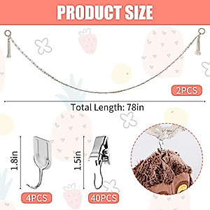 2 Pcs Cotton Boho Macrame Stuffed Animal Hanging Chain- Strong Toy Organizer Storage Chain 78" Handmade Plush Toys Hanging Chain with 40 Clips & 4 Hook Wall Toy Storage Chain Decor for Toys Hats
