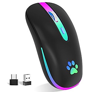 FUWANG Wireless Mouse, Rechargeable LED Wireless Bluetooth Mouse,Portable USB Optical 2.4G Wireless Bluetooth Two Mode Computer Mice with USB & Type-c Receiver(Black)