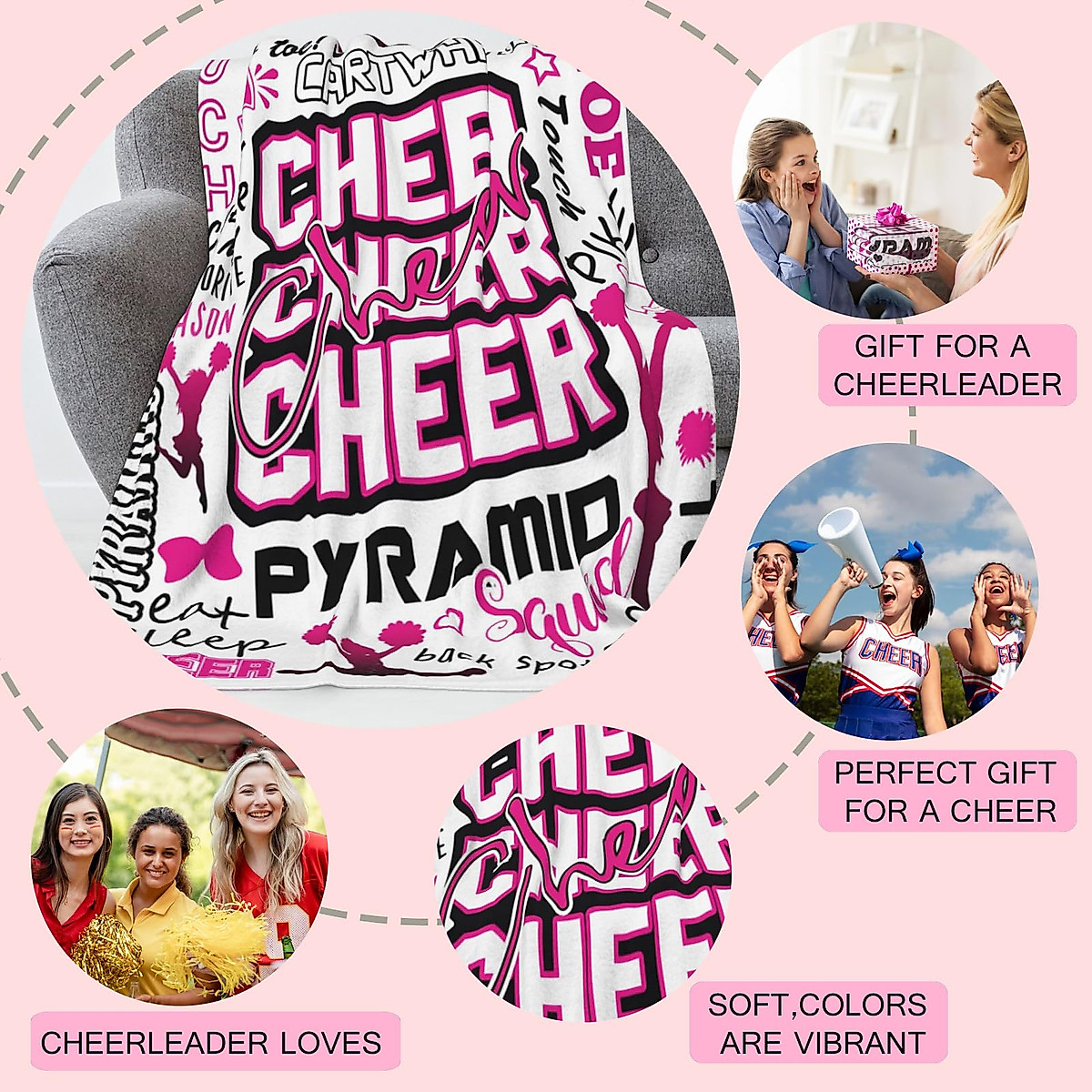 Yiyeqiu Cheer Blanket Cheerleader Blanket for Girls 50"x60" Cheerleader Gifts Throw Blanket Cheer Gifts for Cheerleaders Cheerleading Blanket for Teens Cheerleading Gifts for Kids Sofa Couch