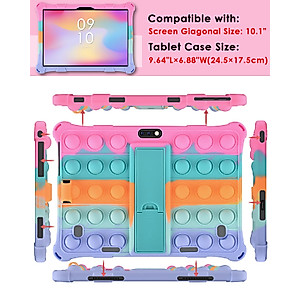 DETUOSI Silicone Case Compatible with Dragon Touch Notepad K10, 10 inch Universal Tablet Case, Multi-Angle Protective Cover for ZONKO K105 10 inch, Winsing 10 with Strap & Stylus Pen, Rainbow