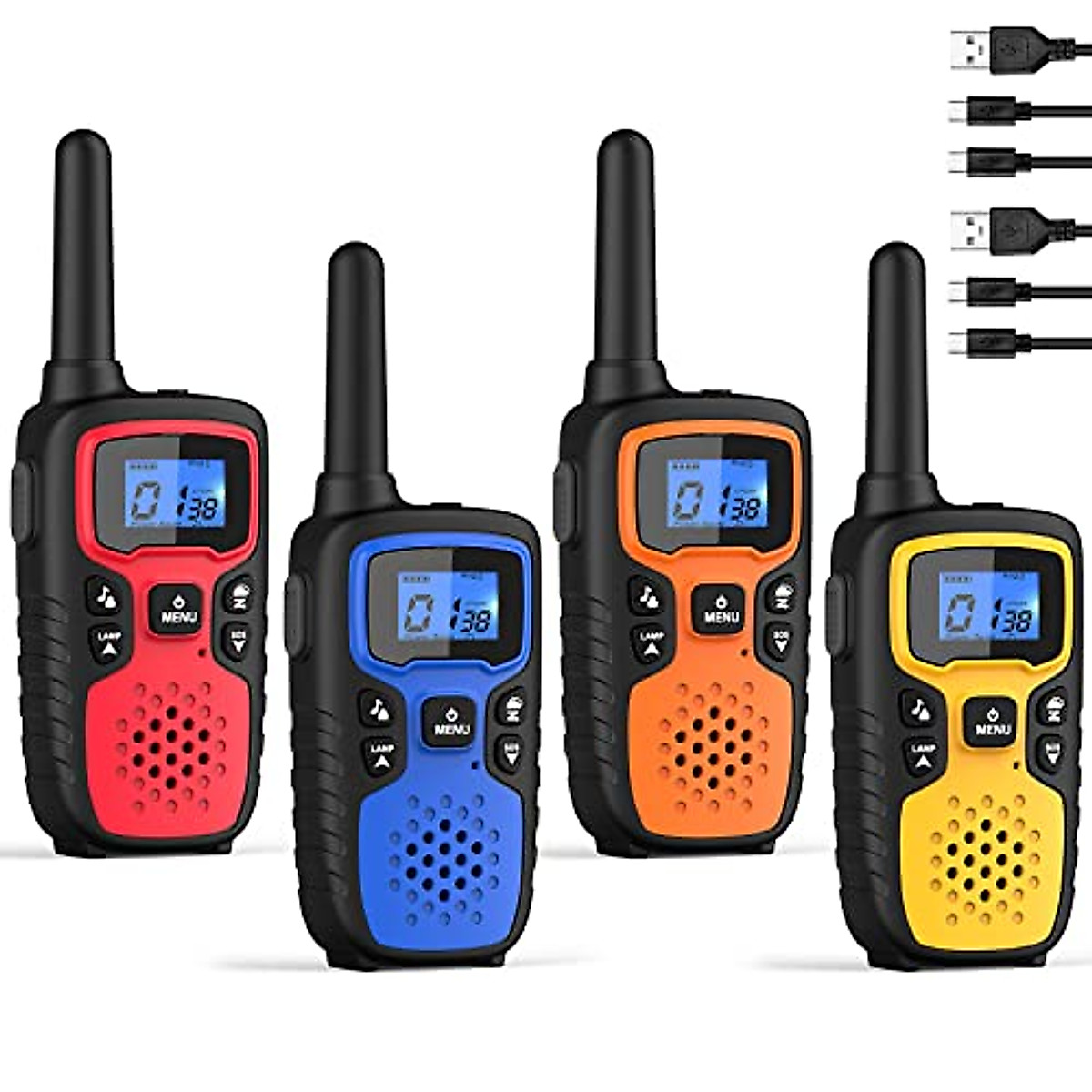 Walkie Talkies for Adults Long Range-Wishouse Rechargeable Portable 2 Way Radios,Hiking Accessories Camping Gear Toys for Kids with Lamp,SOS Siren,NOAA Weather Alert,VOX,Easy to Use,Walky Talky 4 Pack