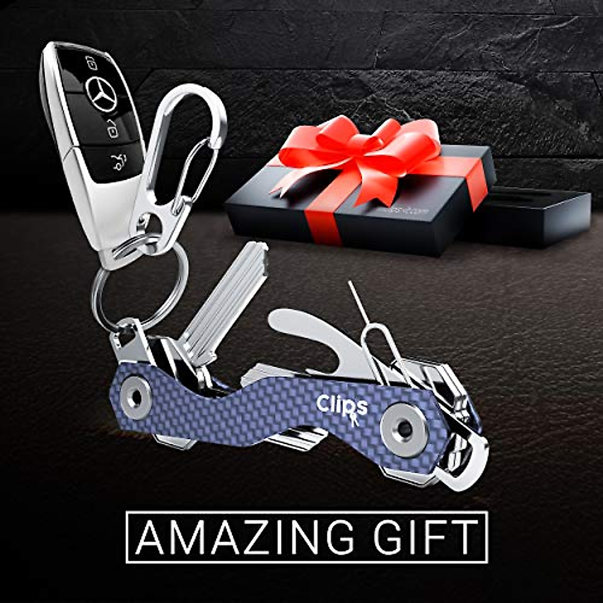 Smart Compact Key Organizer Keychain - Made of Carbon Fiber & Stainless Steel- Pocket key Chain Organizer Up to 28 Keys- Lightweight, Strong Includes Bottle Opener, Carabiner & More