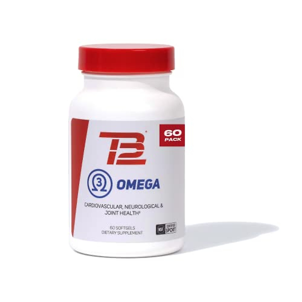 TB12 Omega 3 Fish Oil Supplement by Tom Brady - High potency, Essential Fatty Acids, Brain & Heart Health, Recovery, Non GMO, NSF Certified for Sport, 1250 mg (500mg DHA and 250mg EPA), 60 softgels