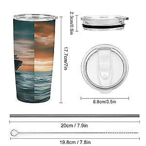 20 Oz Tumbler With Straw Leak Proof Thermos Cup, Cruise Ship Stainless Steel Insulated Travel Coffee Mug Fit for Car Cup Holder