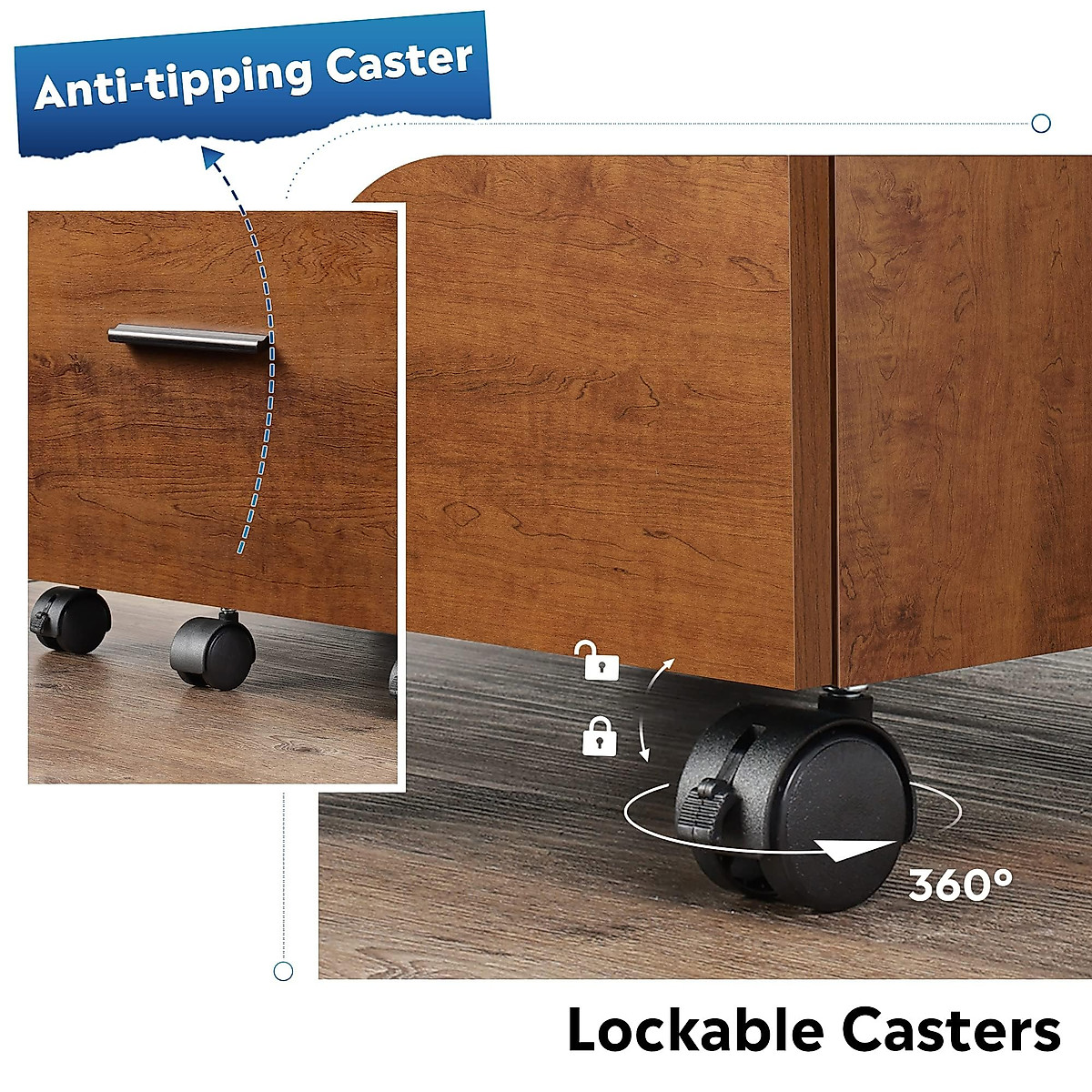 DEVAISE 2 Drawer Wood File Cabinet, Mobile Lateral Filing Cabinet with Storage, Letter Legal Size, Walnut