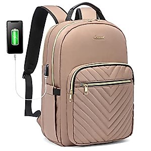 LOVEVOOK Laptop Backpack for Women 17.3 inch,Cute Womens Travel Backpack Purse,Professional Laptop Computer Bag,Waterproof Work Business College Teacher Bags Carry on Backpack with USB Port,Brown