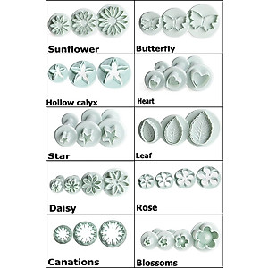 Flower Fondant Cutters,73Pcs Cake Cookie Cutter Plunger Sugarcraft Alphabet Letters Decorating Tools,Sunflower Rose Leaf Butterfly Heart Star Carnation Hollow Calyx Cutter Molds,Icing Modelling Kit