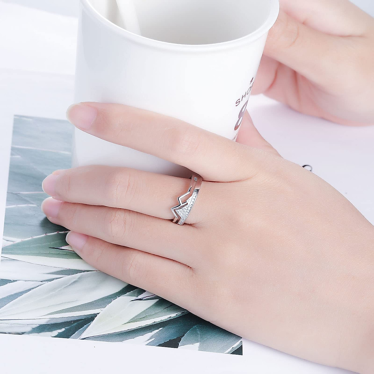 FUNYCHEN Mountain Ring for Women Sterling Silver Faith Moves Moutains Rings Statement Wave Ring Dainty Keep Climbing Ring Inspirational Gifts to My Daughter US Size 5-10 (silver, 8)