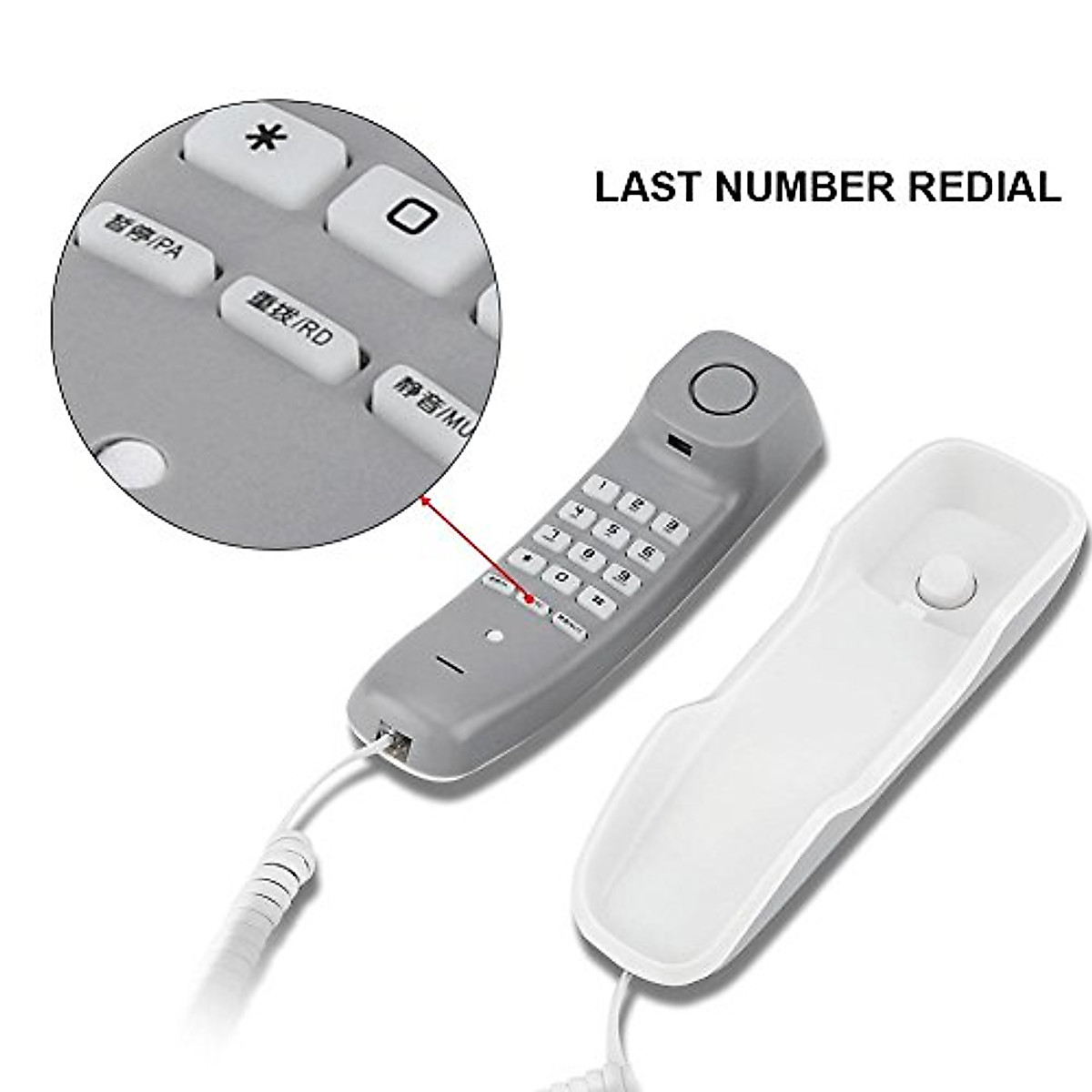 Expandable Corded Telephone, Trimline Corded Phone with Last Number Redial, Pause and Mute Function, Noise Cancelling Telephone for Home School Office Kitchen(Grey&White)