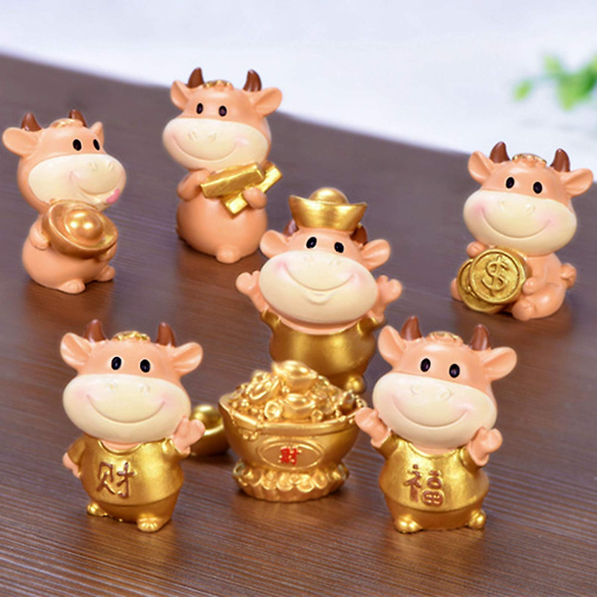Animal Cow Ornaments Mini Gold Bull Figurine Miniatures Fairy Garden Decor Micro Landscape DIY Dollhouse Home Tabletop Car Dashboard Cake Decor 2021 Chinese New Year Spring Festival Lucky Gifts #3