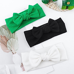 Lanmerry St. Patrick's Day Baby Headbands with Bows Green Baby Bow Waffle Elastics Baby Hair Bows Hair Accessories Newborn Infant Toddler Hairbands Headwrap Kids 3 Packs Black White Green
