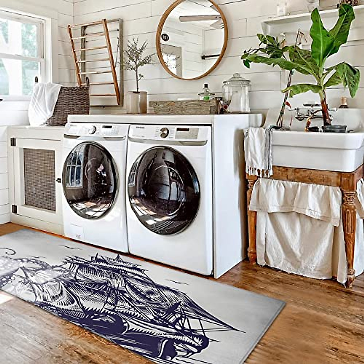 Kitchen Mats for Floor, Nautical Theme Octopus Sea Monster Kitchen Rugs, Kitchen Organization Anti-Fatigue Kitchen Mat, Kitchen Decor Runner Rug Room Decor Standing Desk Mats