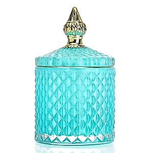 Blue Glass Jewelry Box with Lid,Crystal Candy Jar,Glass Wedding Candy Buffet Jar,Crystal Apothecary Jars with Lid,Glass Container Gift for Women