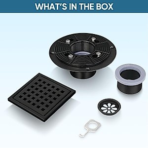 TICONN 4.33'' Square Floor Shower Drain, Lattice Square Perforated Pattern Easy Cleaning Removable Grate, Rustproof SUS 304 Stainless Steel (Matte Black, 4.33'')