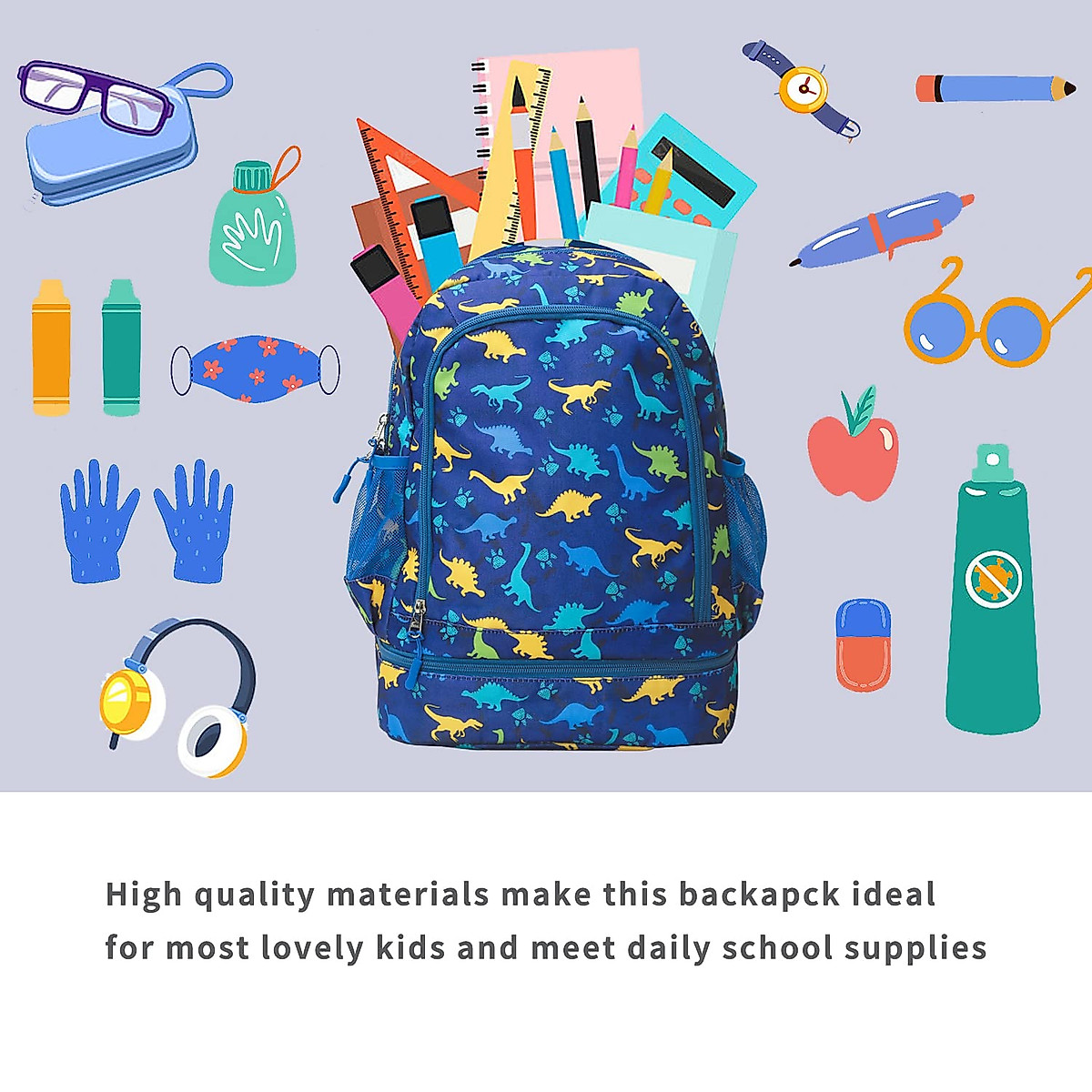 Kids Backpacks for Boys and Girls,Cute Lightweight Bookbag Toddler Preschool Backpack with Insulated Lunch Bag Navy