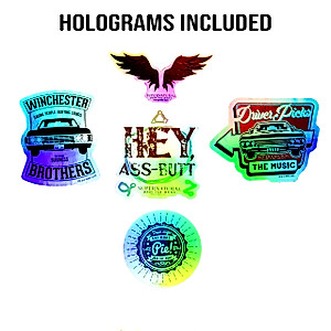Conquest Journals Supernatural Winchester Brothers Vinyl Stickers, Set of 60 Unique Stickers Including 5 Holograms, Waterproof and UV Resistant, Great for All Your Gadgets