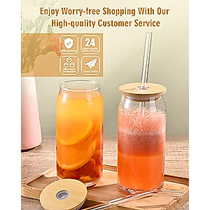 Rainforce 20 Oz Glass Cups With Lids And Straws, Beer Can Shaped Glass 12Pcs Set, Iced Coffee Cups, Glass Beer Can Cups, Drinking Glasses With Bamboo Lids, Beer Glasses, Cute Tumbler Glass Cups