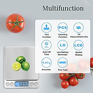 Toprime Digital Gram Scale 500g 0.01g Food Scale High Precision Kitchen Scale Multifunctional Stainless Steel Pocket Scale with Back-Lit LCD Display Tare PCS Features Silver