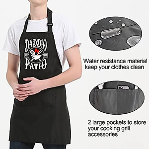 Jpayxese Grill Aprons for Men, Dad Apron for Grilling BBQ Cooking, Funny Daddio of the Patio Apron with Pockets, Adjustable Bib Black Aprons Gifts for Dad Birthday Fathers Day