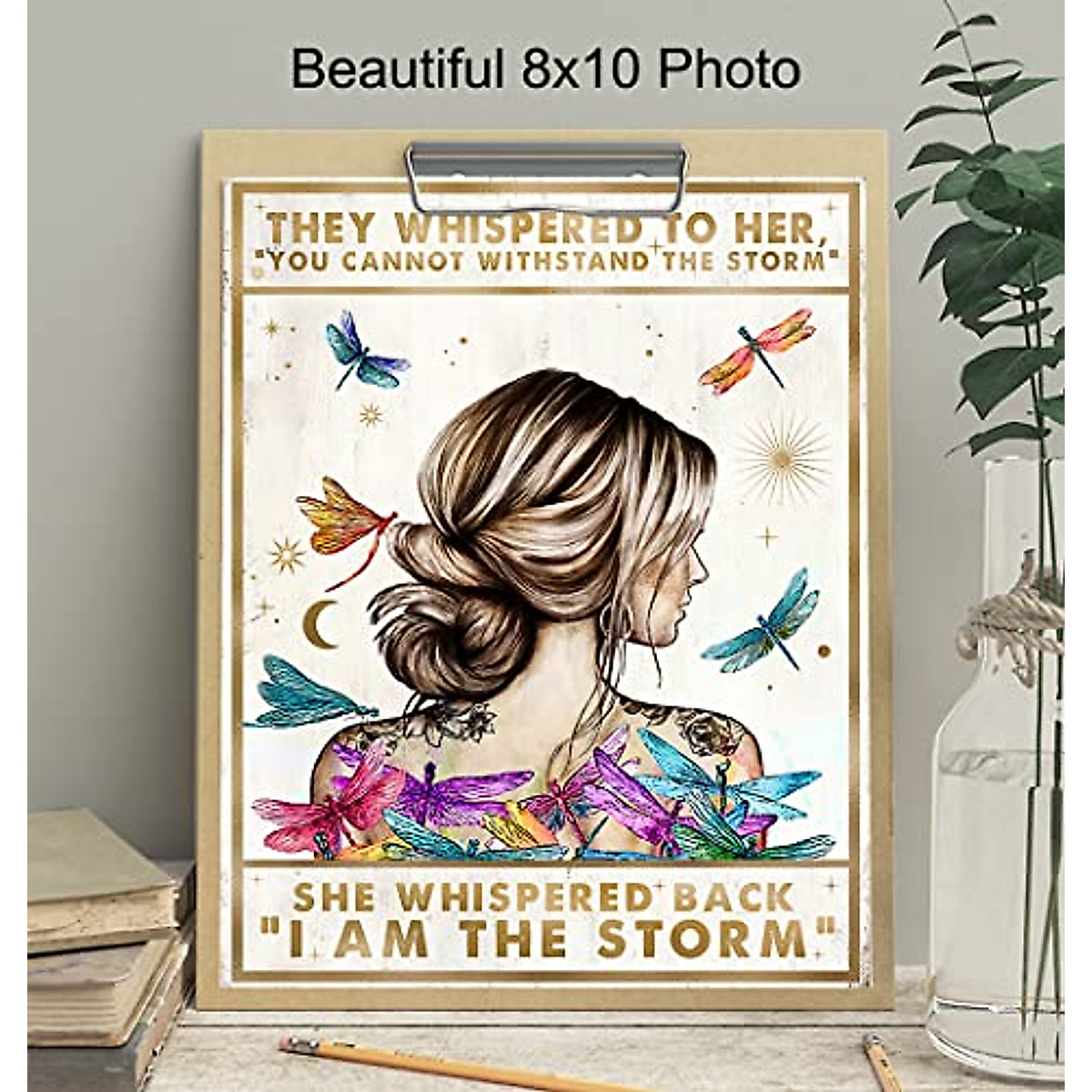 Inspirational Positive Quotes Wall Decor - She Whispered Back I Am The Storm - Hippie Boho Wall Art - Motivational Poster - Encouragement Gifts for Women - Rustic Bedroom Living Room Home Office