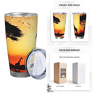 Giraffe Sunset Tumbler with Lid and Straw 20oz Stainless Steel Car Cup for Hot and Cold Drinks, Double Wall Insulated Travel Coffee Mug Reusable Drink Thermos Cup Birthday Gifts