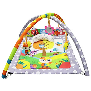 KAKIBLIN Baby Play Gym Mat, 4 in 1 Tummy Time Activity Play Mats for Baby with 5 Detachable Toys, Foldable Baby Playmats Floor Gyms for Easy Transport, Playpen Function, 80 x 70 CM, Purple