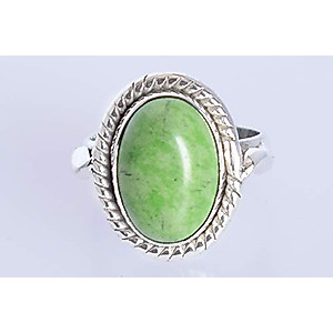Ravishing Impressions Green Gaspeite Bridal-Wedding Unique Beautiful 925 Sterling Silver Women's Ring
