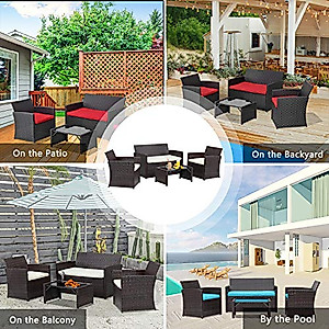 4 Pieces Outdoor Patio Furniture Set Brown Wicker Rattan Cousioned Sectional Conversation Sofa with Coffee Tea Table for Backyard Porch Garden Poolside Balcony Beige