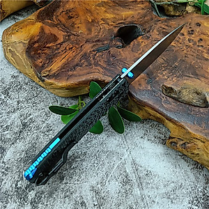 Outdoor Camping EDC Folding Pocket Knife For Men, Carbon Fiber Handle Lock With Pocket Clip, Everyday Carry Thumb Studs Manual Open