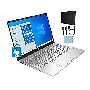 HP Pavilion 15.6' FHD IPS Touchscreen Laptop PC | 8-Core AMD Ryzen 7 5700U | Backlit Keyboard | Webcam| B&O Audio| Bluetooth | W10H | Mazepoly Accessories (16GB RAM 512GB SSD), Silver