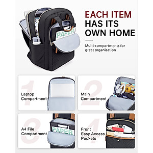 BAGSMART Travel Backpack for Women, 15.6 Inch Laptop Backpack, Teacher Backpack with USB Charging Hole, Casual Daypack College School Bookbags, Large Capacity Computer Backpacks for Business, Black