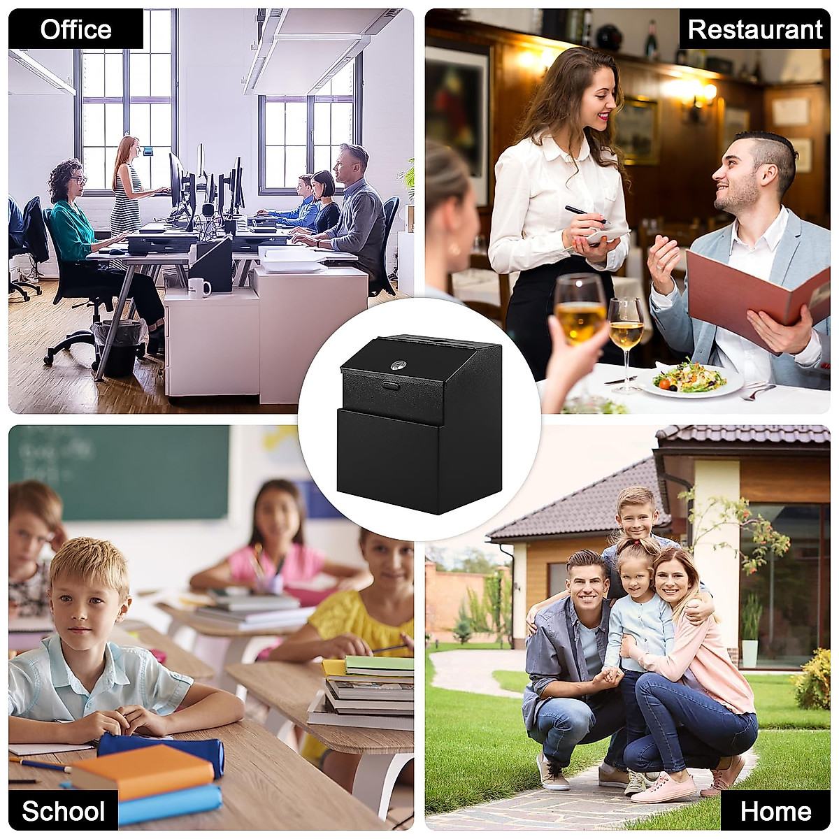 KYODOLED Metal Suggestion Box with Lock Wall Mounted Ballot Box Donation Box Key Drop Box with 50 Free Suggestion Cards 8.5H x 5.9W x 7.3L Inch Black