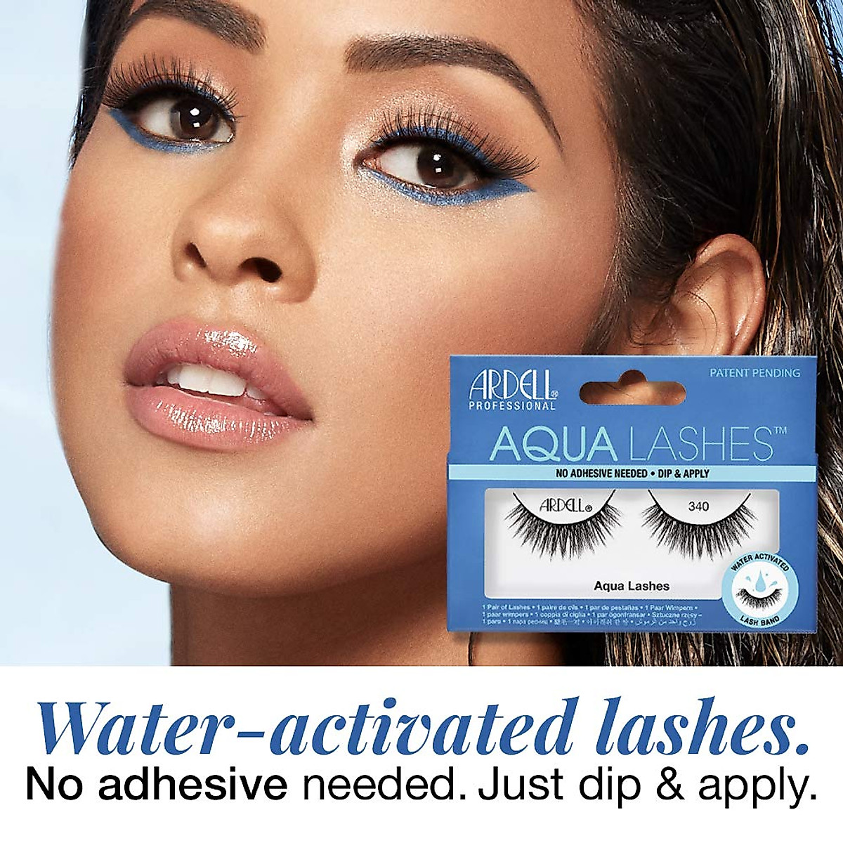 Ardell Aqua False Strip Lashes 340, Water Activated, Reusable Faux Lash, No Lash Glue Required, 4 Pack