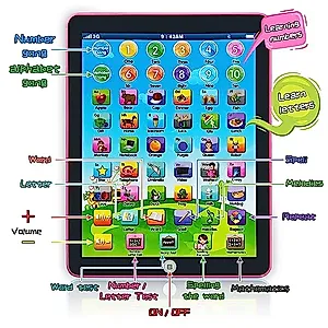 Kids Learning Pad/Tablet Interactive Toddler Toys with Words Numbers Alphabets Music Electronic Educational Toy for Preschool Boys & Girls 3-8 Years Old (Blue)