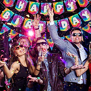 2 Pieces Tie Dye Birthday Party Supplies Happy Birthday Pennant Banner for Tie Dye Party Art Retro 60s 70s Theme Hippie Carnival Baby Shower Birthday Party Decorations