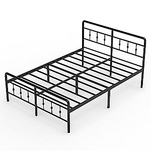 DiaOutro Classic Metal Platform Queen Bed Frame with Headboard and Footboard, 16 Inch No Box Spring Needed Heavy Duty Victorian Style Iron-Art Mattress Foundation/Under Bed Storage