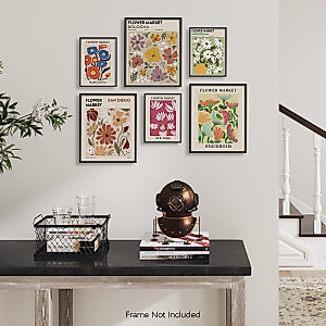 Mid Century Modern Decor - Museum Gallery Wall Poster Print - Abstract Minimalist Wall Art - Preppy Aesthetic Pictures - Flower Market Wall Art - Danish Pastel Art Print - Set of 6