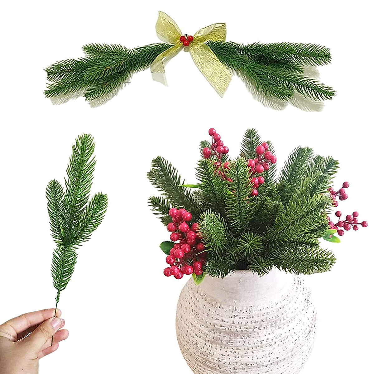 Juuxncgv 30 Pcs Christmas Artificial Pine Branches,Green Plants Pine Needles,Artificial Pine Picks Branches for Garland Wreath,Christmas Decorations,Home Garden Decoration