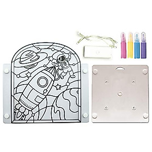 Kids NightLamp DIY Kit- Creative Arts and Crafts for Girls and Boys Ages 5 Years and up- Stained Glass lamp with Window Paint and Circuit - Best Gift Art Kits