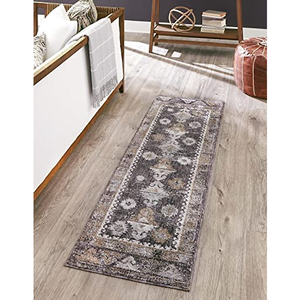 Unique Loom Eco Southwestern Collection Area Rug - Springdale (Runner 2' 7" x 12' 0", Charcoal Gray/Ivory)